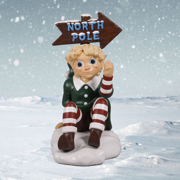 28in. Heinimex Elf with North Pole Sign - ChristmasNightInc.com ...