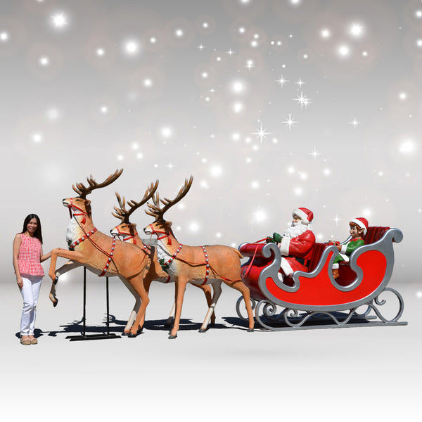 Giant Santa, Sleigh, 3 Reindeer & Elf (225") | Christmas Night Inc