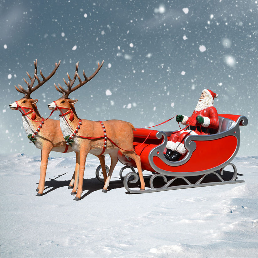 Deluxe two-seater Sleigh, Santa & Reindeer Décor Set Display 132 In ...